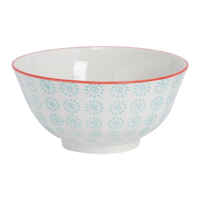 NICOLA SPRING HAND-PRINTED CEREAL BOWL - 16CM - TURQUOISE