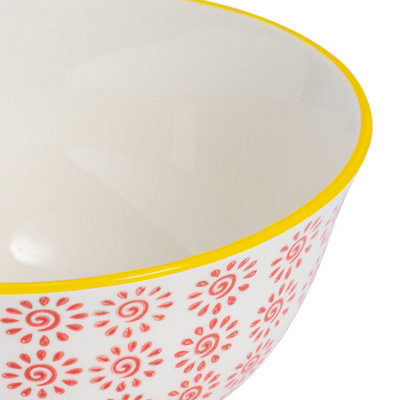Nicola Spring Hand-Printed Cereal Bowls - 16cm - Red - Pack of 6
