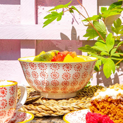 Nicola Spring Hand-Printed Cereal Bowls - 16cm - Red - Pack of 6