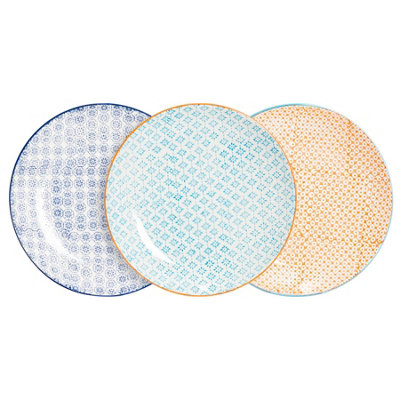 Nicola Spring Hand-Printed Dinner Plates - 25.5cm - 3 Colours - Pack of 6