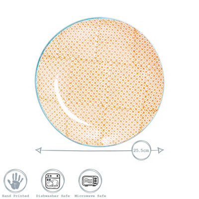 Nicola Spring Hand-Printed Dinner Plates - 25.5cm - 3 Colours - Pack of 6