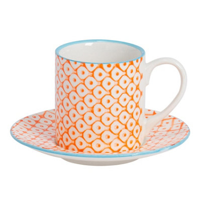Nicola Spring Hand-Printed Espresso Cup & Saucer Set - 65ml - Orange
