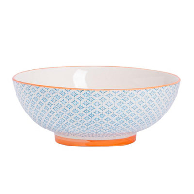 Nicola Spring Hand-Printed Fruit Bowl - 31.5cm - Blue