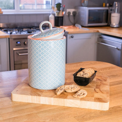 Nicola Spring Hand-Printed Kitchen Canister - 15.5cm - Blue