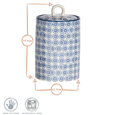 NICOLA SPRING HAND-PRINTED KITCHEN CANISTERS - 1 LITRE - NAVY - PACK OF 3