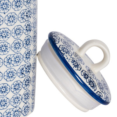 NICOLA SPRING HAND-PRINTED KITCHEN CANISTERS - 1 LITRE - NAVY - PACK OF 3