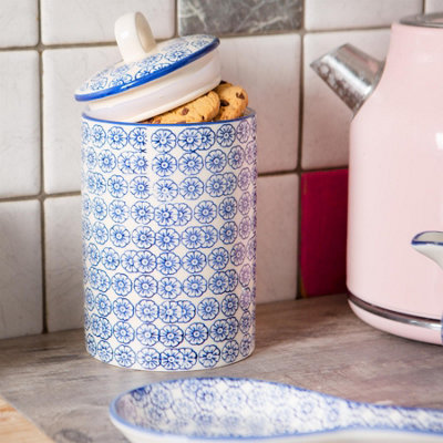 Nicola Spring Hand-Printed Kitchen Canisters - 1 Litre - Navy - Pack of 3