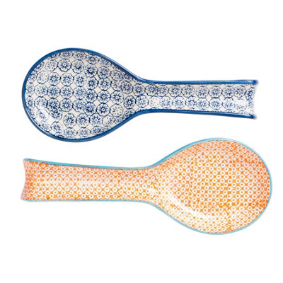 Nicola Spring Hand-Printed Kitchen Spoon Rests - 26.5cm - Navy - Pack of 2