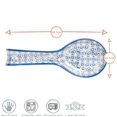 Nicola Spring Hand-Printed Kitchen Spoon Rests - 26.5cm - Navy - Pack of 2