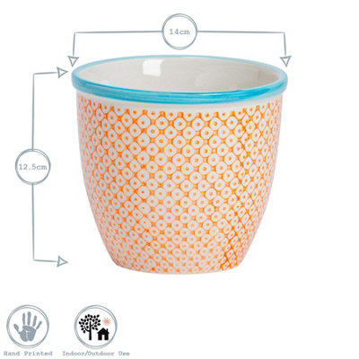 Nicola Spring Hand-Printed Plant Pots - 14cm - Blue - Pack of 6