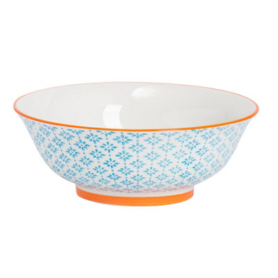 Nicola Spring - Hand-Printed Serving Bowl - 21.5cm - Blue | DIY at B&Q