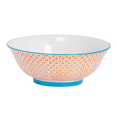 Nicola Spring - Hand-Printed Serving Bowl - 21.5cm - Orange | DIY at B&Q