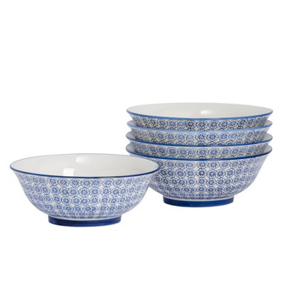 Nicola Spring - Hand-Printed Serving Bowls - 21.5cm - Navy - Pack of 6 ...