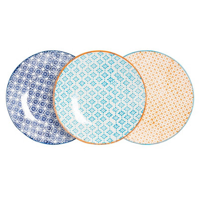 Nicola Spring Hand-Printed Side Plates - 18cm - 3 Colours - Pack of 6