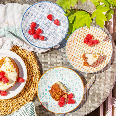 Nicola Spring Hand-Printed Side Plates - 18cm - 3 Colours - Pack of 6