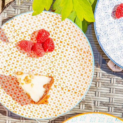 Nicola Spring Hand-Printed Side Plates - 18cm - 3 Colours - Pack of 6