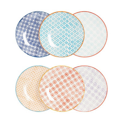 Nicola Spring Hand-Printed Side Plates - 18cm - 6 Colours - Pack of 6