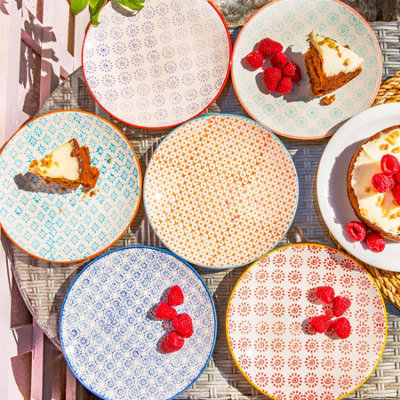 Nicola Spring Hand-Printed Side Plates - 18cm - 6 Colours - Pack of 6