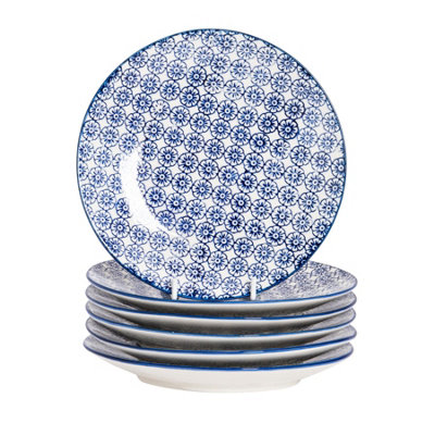 Nicola Spring - Hand-Printed Side Plates - 18cm - Navy - Pack of 6 ...