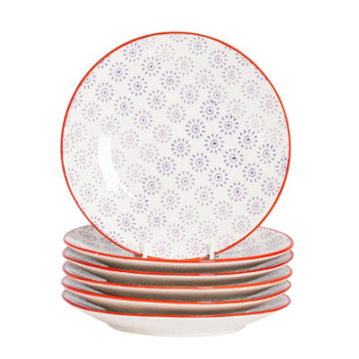 Nicola Spring Hand-Printed Side Plates - 18cm - Purple - Pack of 6
