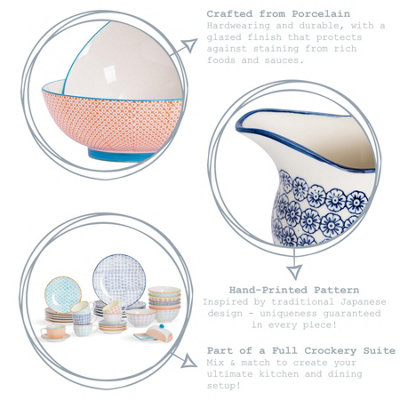 Nicola Spring - Hand-Printed Tea Set - Orange - 15pc | DIY at B&Q