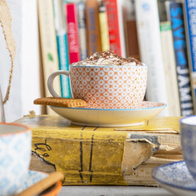 Nicola Spring - Hand-Printed Tea Set - Orange - 15pc | DIY at B&Q