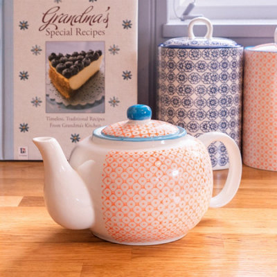 Nicola Spring - Hand-Printed Tea Set - Orange - 15pc | DIY at B&Q