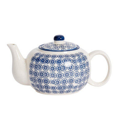 Nicola Spring - Hand-Printed Teapot - 820ml - Navy | DIY at B&Q