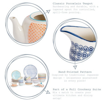 Nicola Spring Hand-Printed Teapot - 820ml - Navy