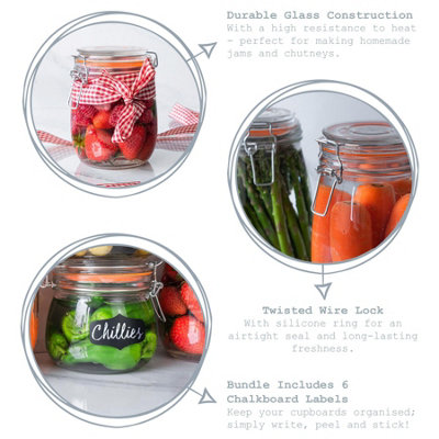 Nicola Spring Heart Glass Storage Jar - 1.5 Litre - Clear Seal - Pack of 6