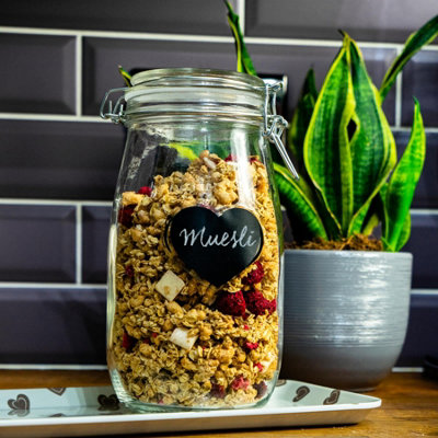 Nicola Spring Heart Glass Storage Jars - 1.5 Litre - White Seal - Pack of 6