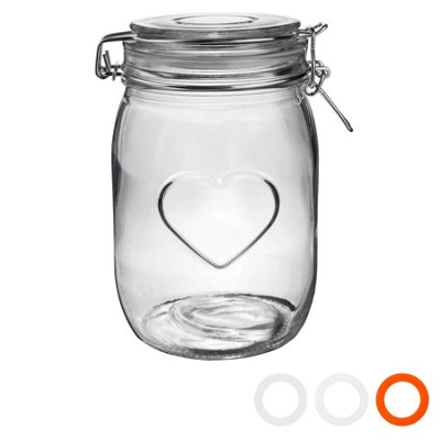 Nicola Spring Heart Glass Storage Jars - 1 Litre - Clear Seal