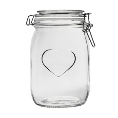 Nicola Spring Heart Glass Storage Jars - 1 Litre - White Seal