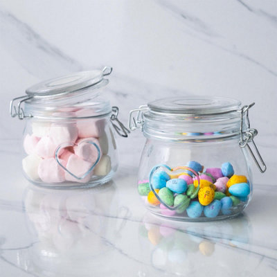 Nicola Spring Heart Glass Storage Jars - 500ml - Orange Seal - Pack of 6