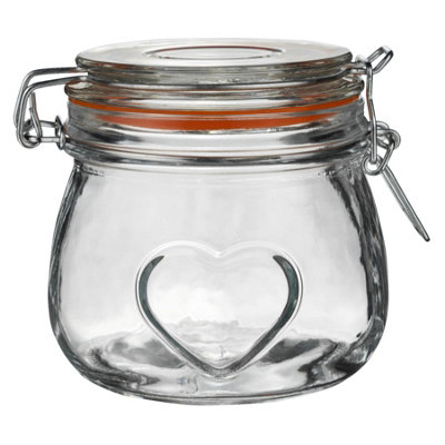 Nicola Spring - Heart Glass Storage Jars - 500ml - Orange Seal - Pack ...