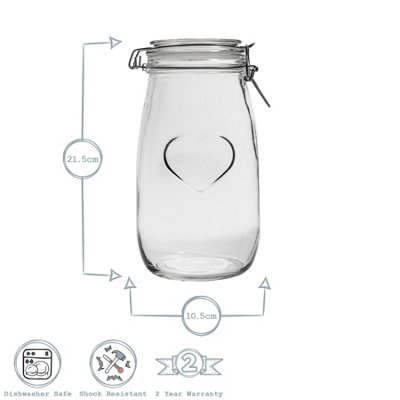 Nicola Spring - Heart Glass Storage Jars - Clip Lid - 1.5 Litre - White ...