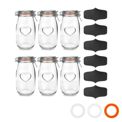 Nicola Spring Heart Glass Storage Jars with Labels - 1.5 Litre - Orange ...