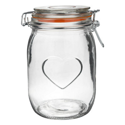 Nicola Spring Heart Glass Storage Jars with Labels - 1 Litre - Orange ...