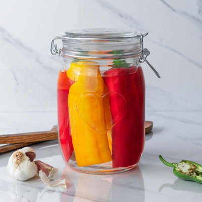 Nicola Spring - Heart Glass Storage Jars with Labels - 1 Litre - White ...