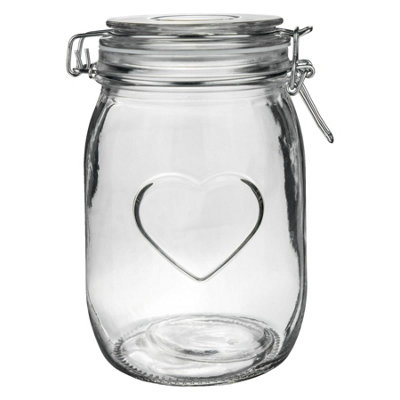 Nicola Spring - Heart Glass Storage Jars with Labels - 1 Litre - White ...
