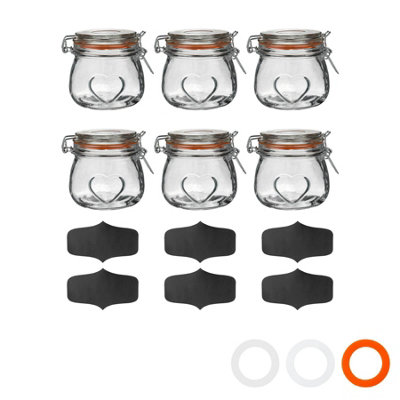 Nicola Spring Heart Glass Storage Jars with Labels - 500ml - Orange ...