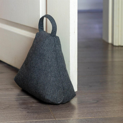 Nicola Spring Herringbone Door Stop - 23 x 22.5cm - Grey - Pack of 2