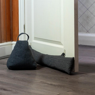 Nicola Spring Herringbone Door Stop - 23 x 22.5cm - Grey - Pack of 2