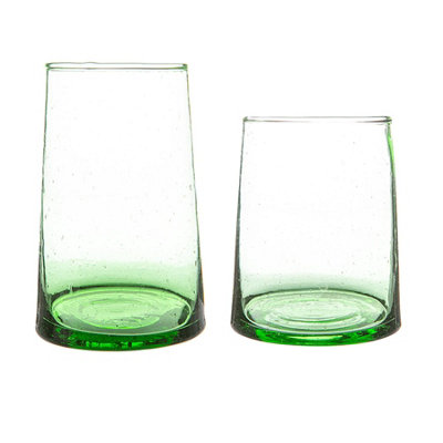 Nicola Spring - Merzouga Recycled Glassware Set - Green - 12pc | DIY at B&Q