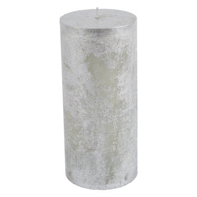 Nicola Spring - Metallic Pillar Candle - 130 Hours - Silver | DIY at B&Q