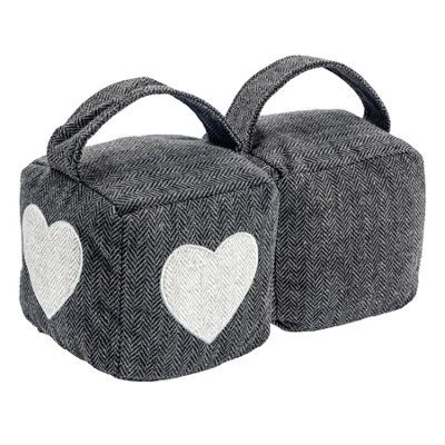 Nicola Spring Mismatched Herringbone Door Stop Set - Heart - Pack of 2