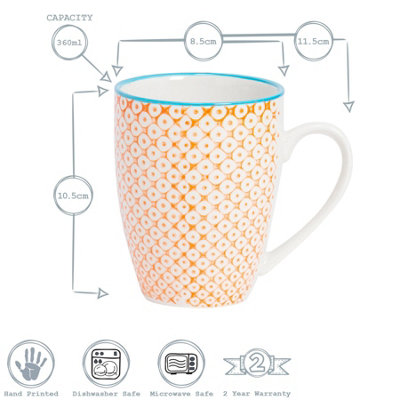 Nicola Spring - Nicola Spring - Hand-Printed Mug - 330ml - Orange | DIY ...