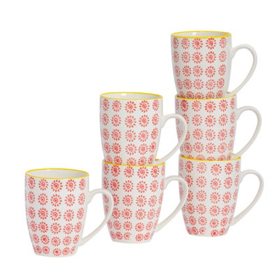 Nicola Spring - Nicola Spring - Hand-Printed Mug - 330ml - Red - Pack ...