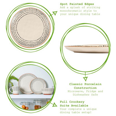 Nicola Spring Portuguese Stoneware Side Plates - 20.5cm - Spotted Rim ...