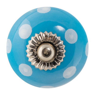 Nicola Spring Round Ceramic Cabinet Knob - Light Blue Spot